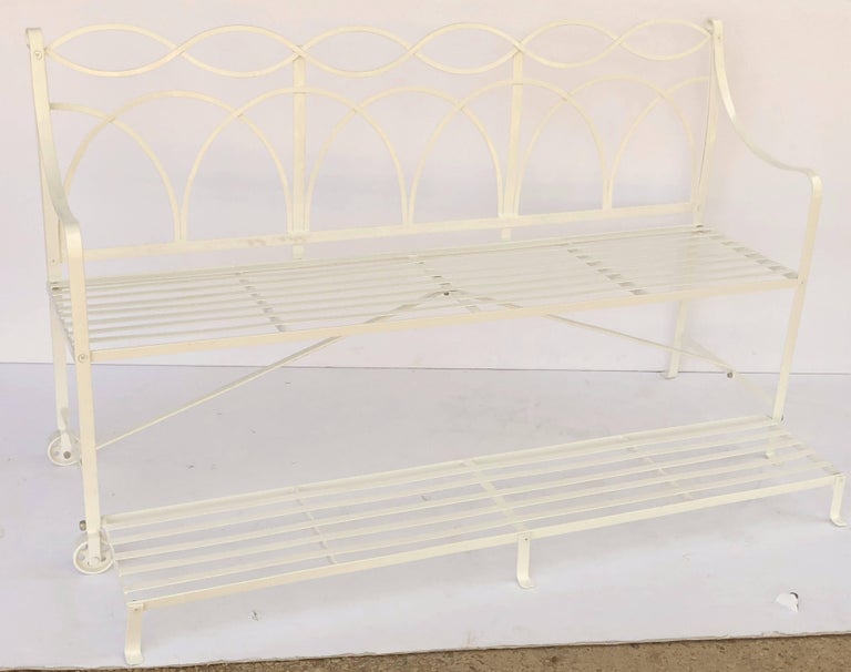 English Garden Bench or Seat with Fold-Down Foot Step of Painted Iron ...