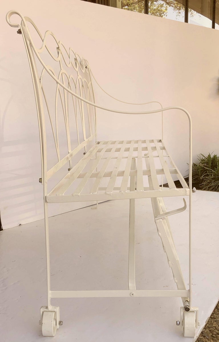 English Garden Bench or Seat with Fold-Down Foot Step of Painted Iron ...