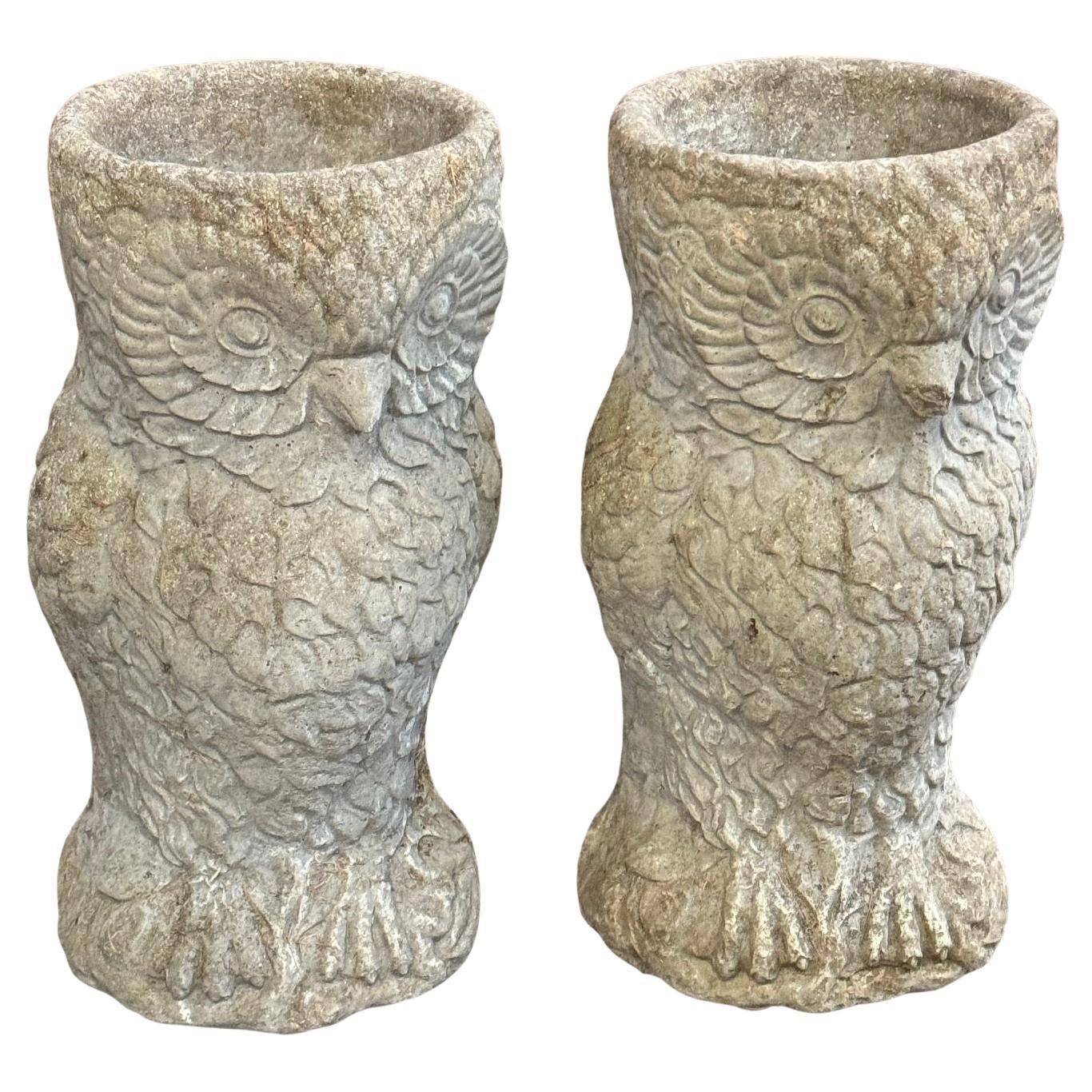 Large English Garden Stone Owl Statues with Glass Eyes 'Individually ...