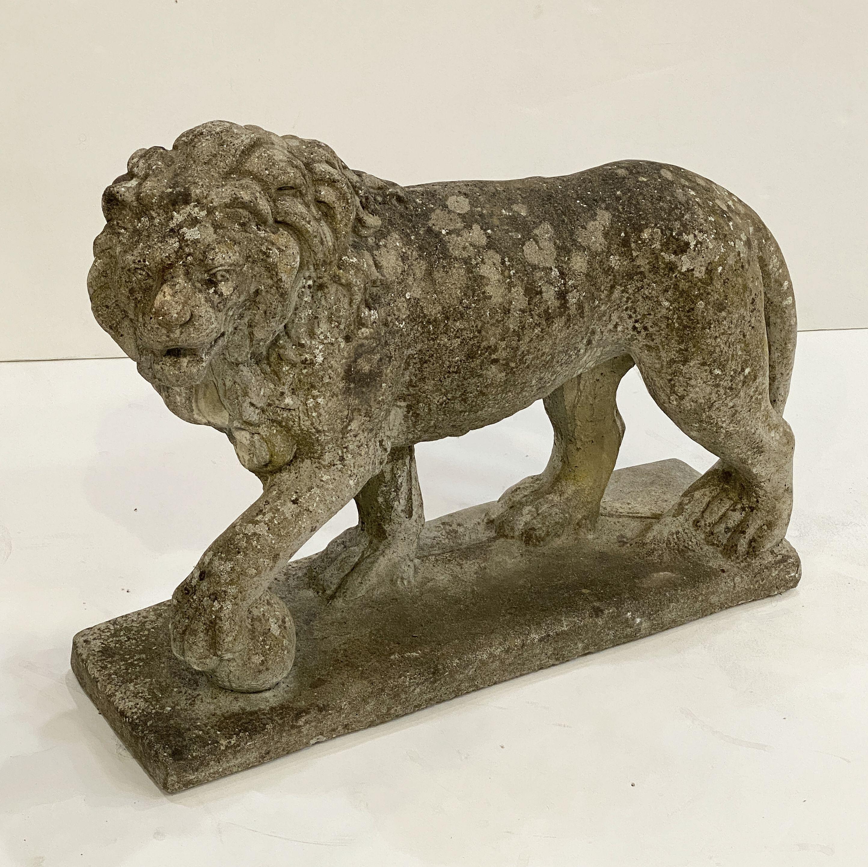 English Garden Stone Standing Lion Figural Statue For Sale at 1stDibs