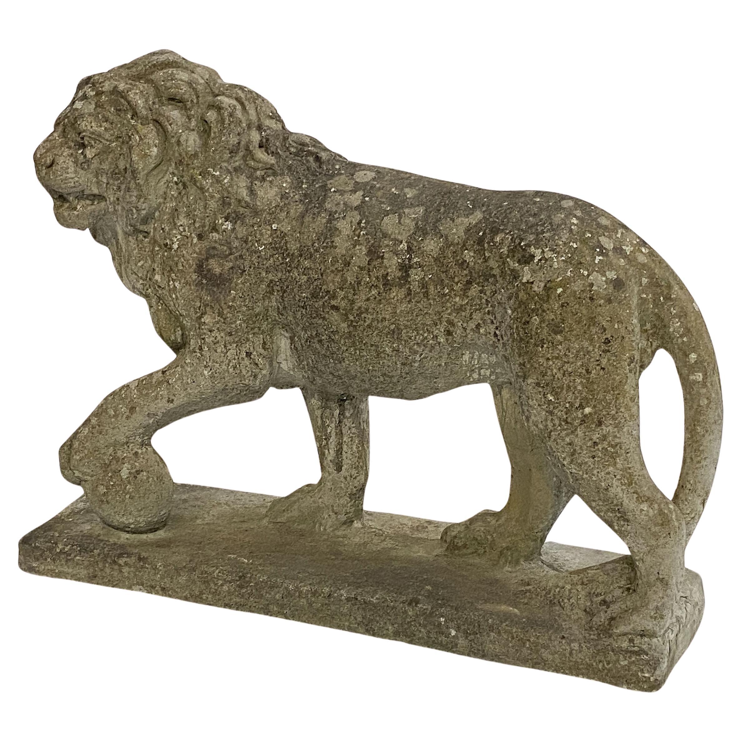 English Garden Stone Standing Lion Figural Statue For Sale at 1stDibs