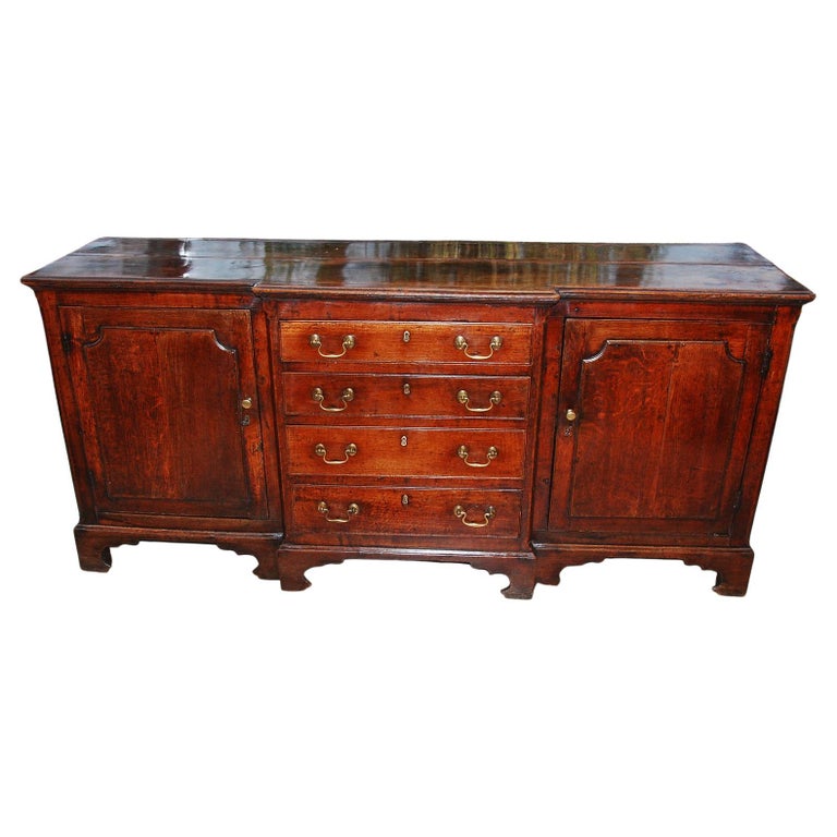 English George III Oak Breakfront Low Dresser with Drawers and ...