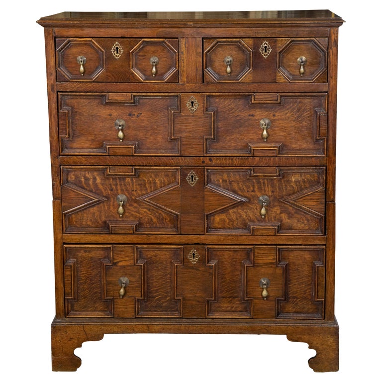 English George III Period 1800s Oak Two Part Geometric Front Five ...