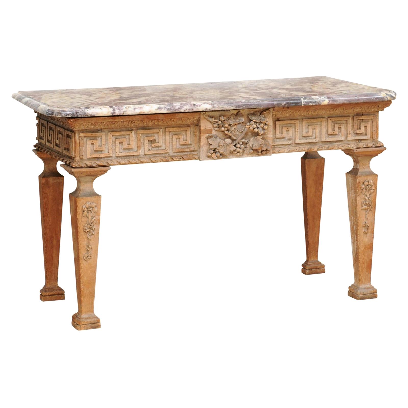 Marble Top Console Table with Gilt Greek Key Decoration at 1stDibs