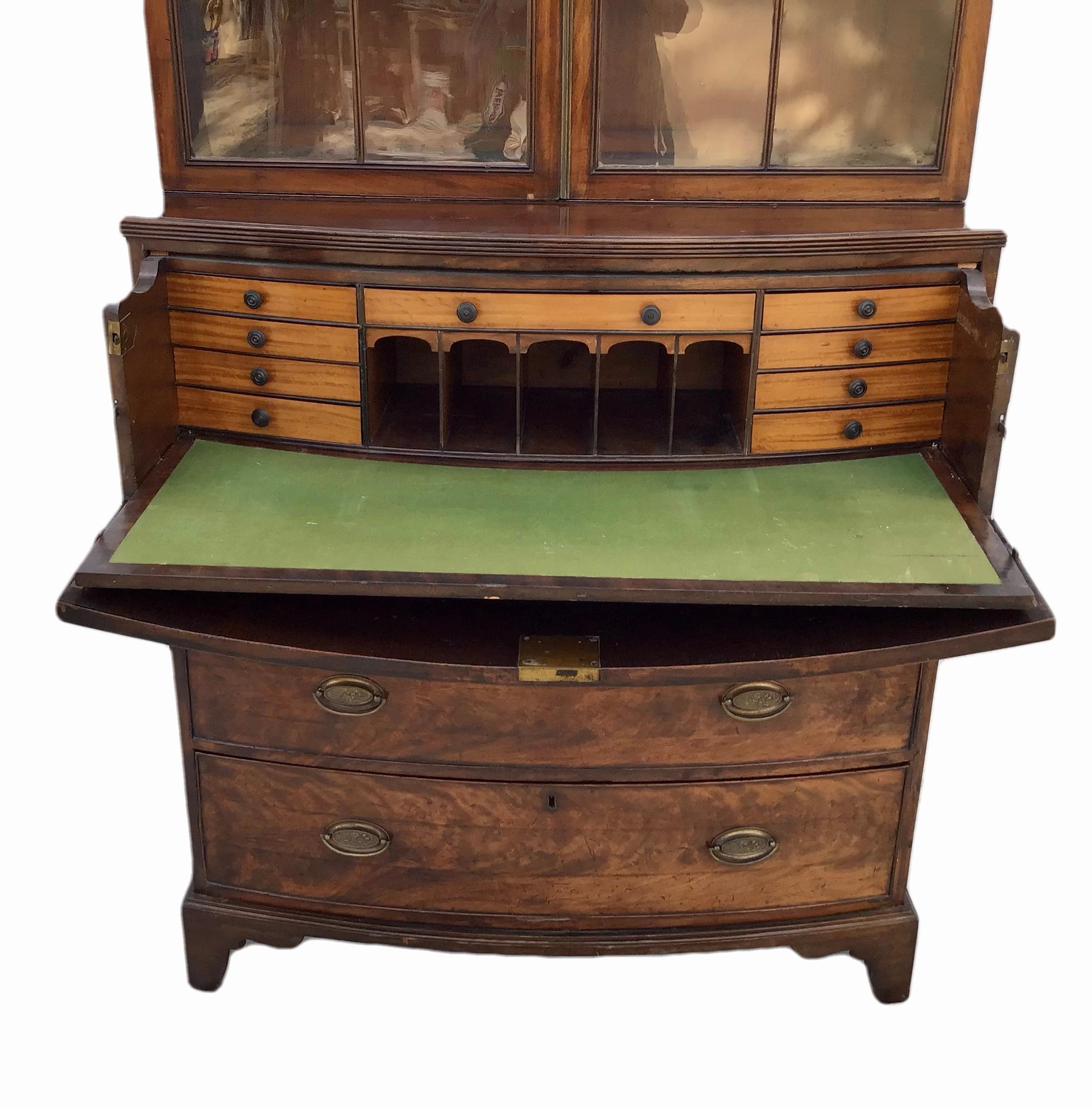 English George III Secretary Bowfront Bureau Bookcase, circa 1810 at ...