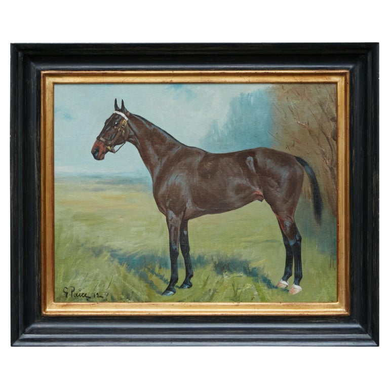 English George Paice 1912 Oil on Canvas Equestrian Painting with Black ...