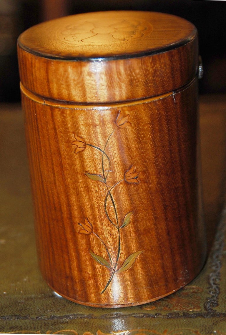 English Georgian 18th Century Oval Satinwood Tea Caddy with Floral ...