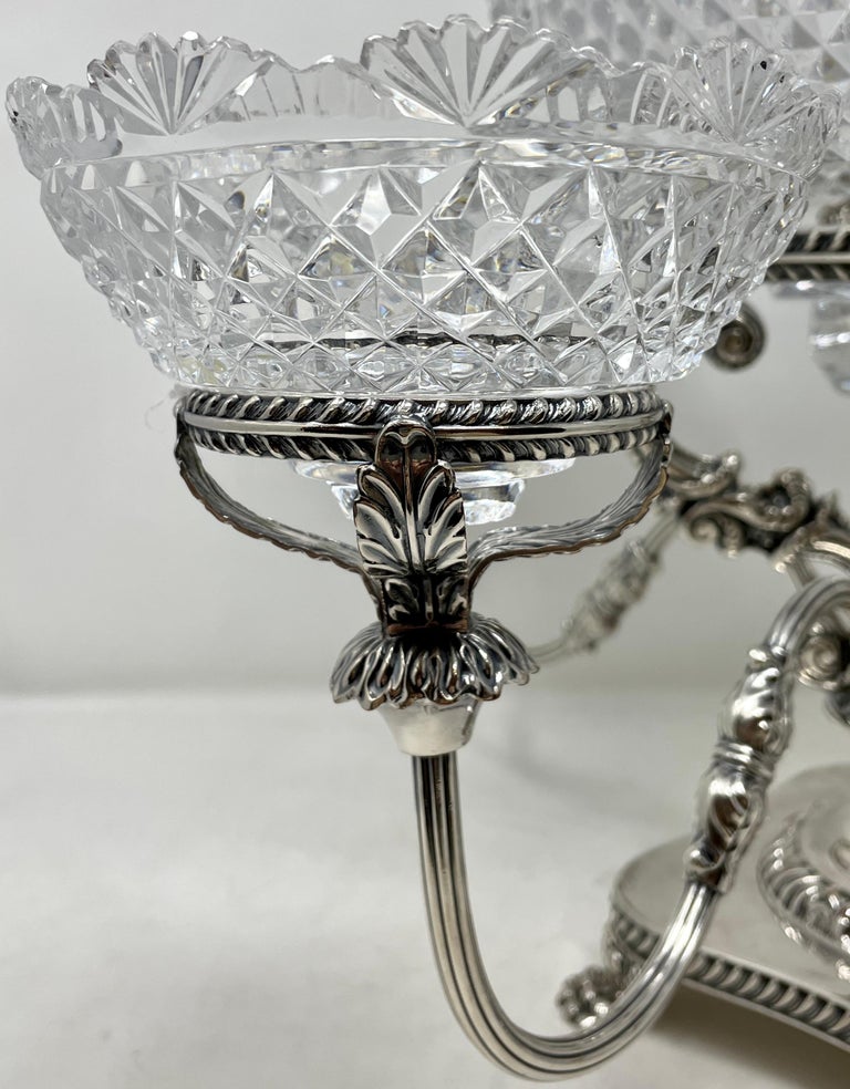 English Georgian Design Cut Crystal and Sheffield Silver Epergne For ...