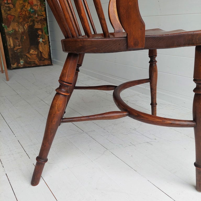 English Georgian Elm Windsor Armchair Double Bow Spindle Back, 1900s ...