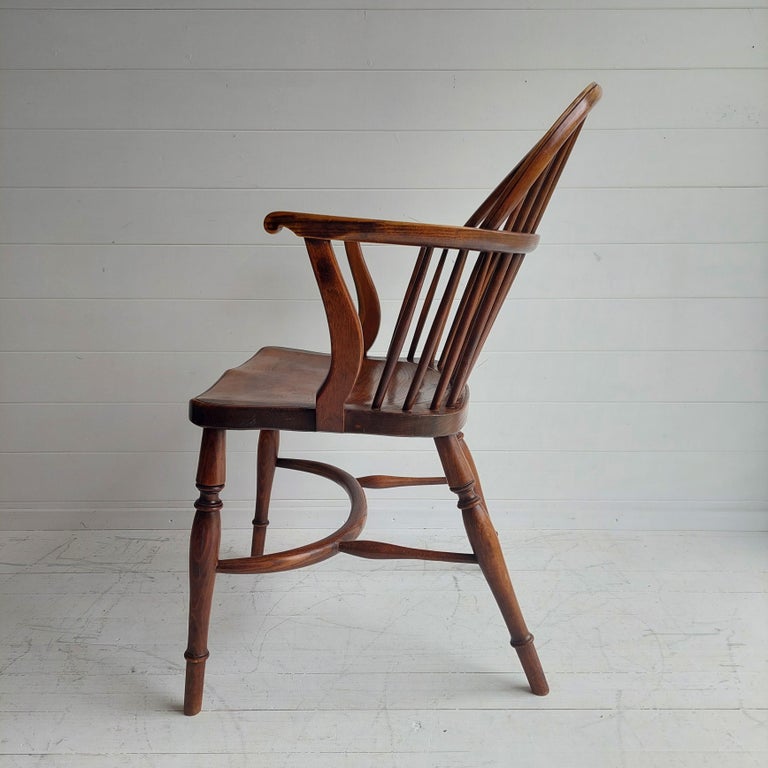 English Georgian Elm Windsor Armchair Double Bow Spindle Back, 1900s ...
