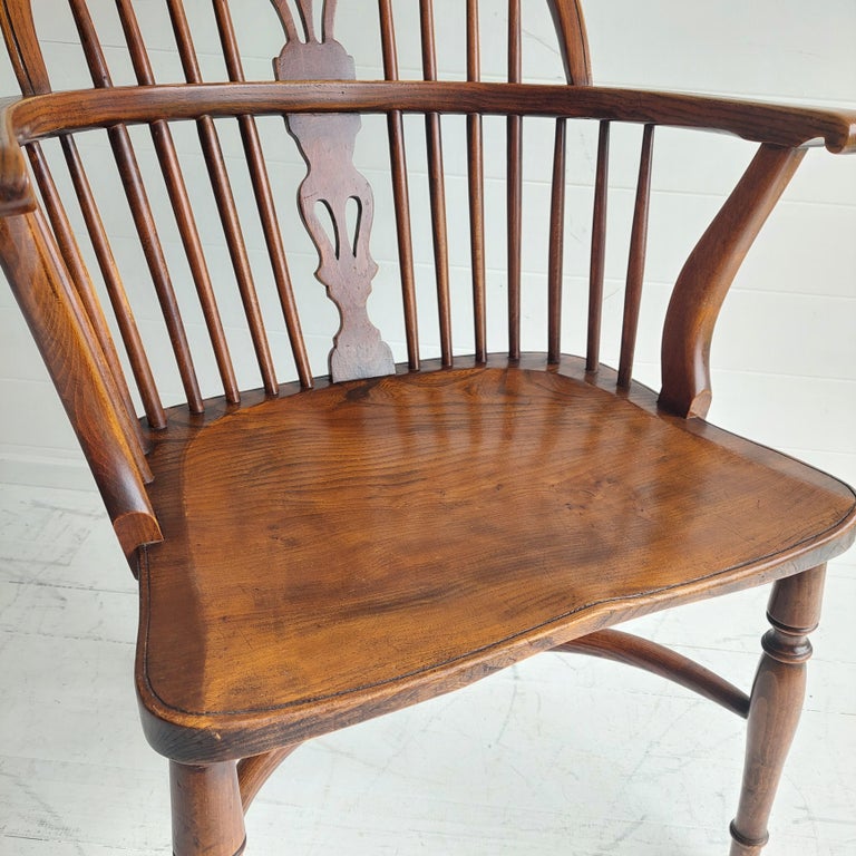 English Georgian Elm Windsor Armchair Double Bow Spindle Back, 1900s ...