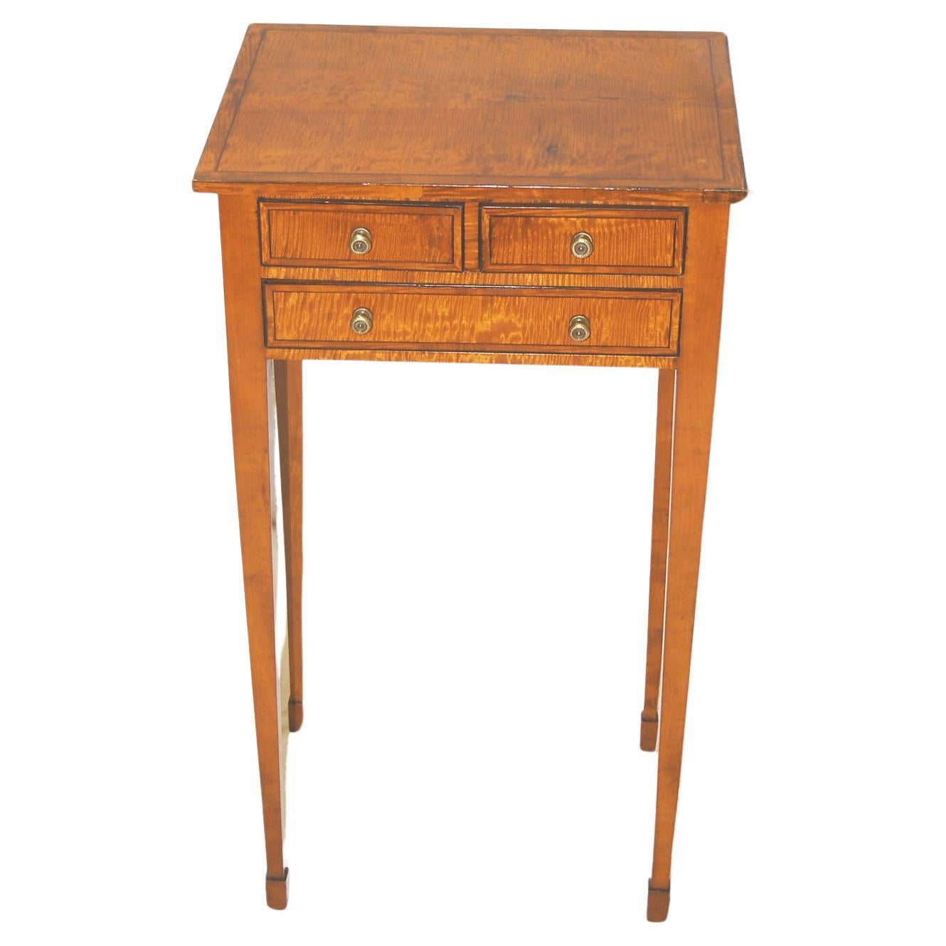 English Georgian Hepplewhite Satinwood Small Three Drawer Taper Leg ...