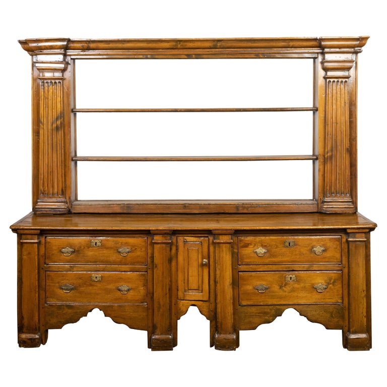 English Georgian Period 1800s Pine Dresser with Open Shelves and ...