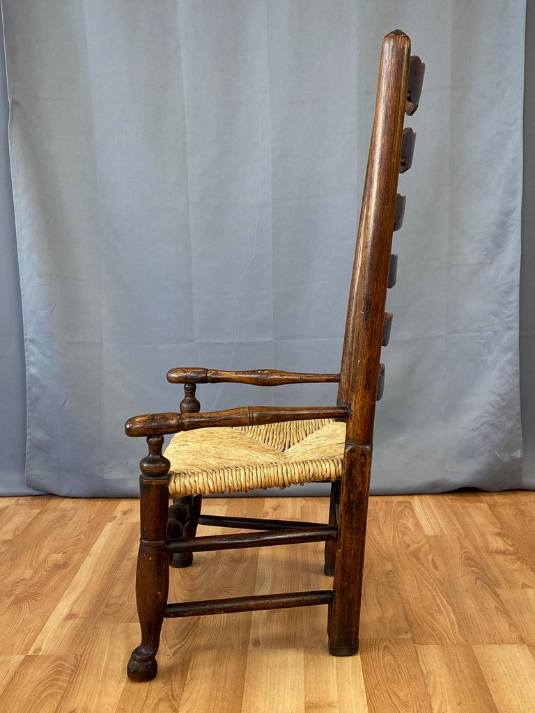English Georgian Period Elm Ladderback Fireside Armchair with Rush Seat ...