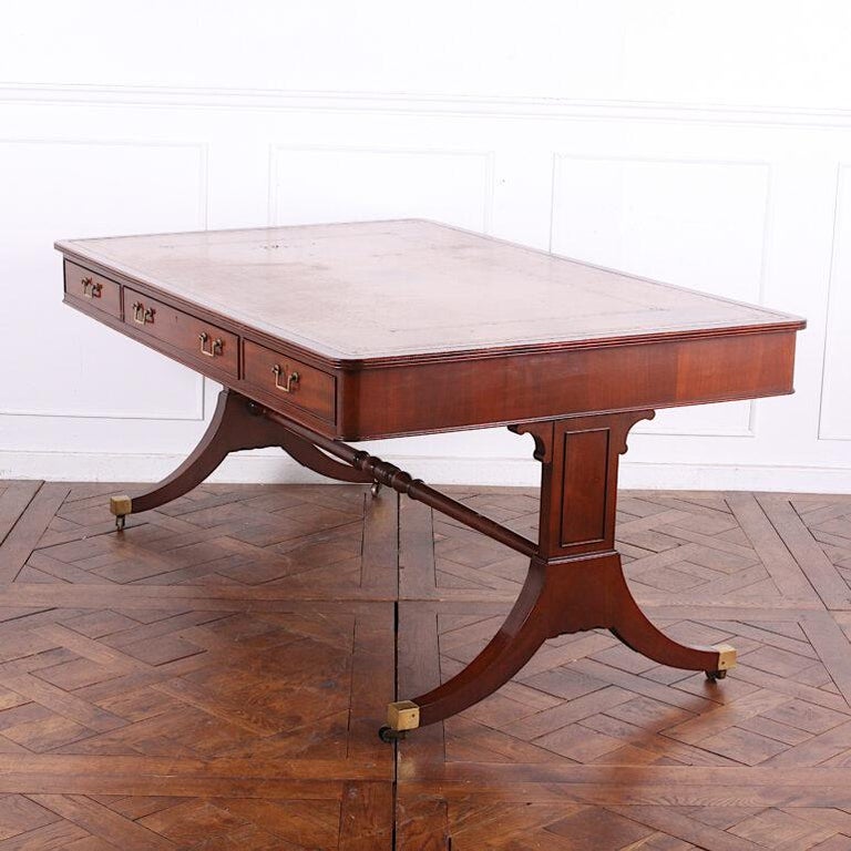 English Georgian Revival Mahogany Library Table Writing Desk at 1stDibs