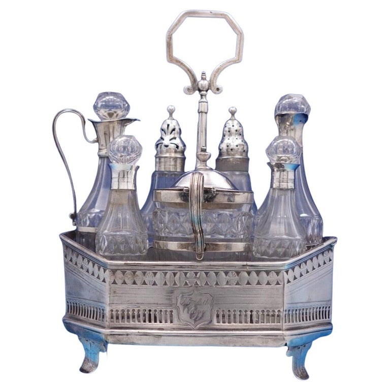 English Georgian Sterling Silver Cruet Set 7pc W/ Stand Pierced Footed ...