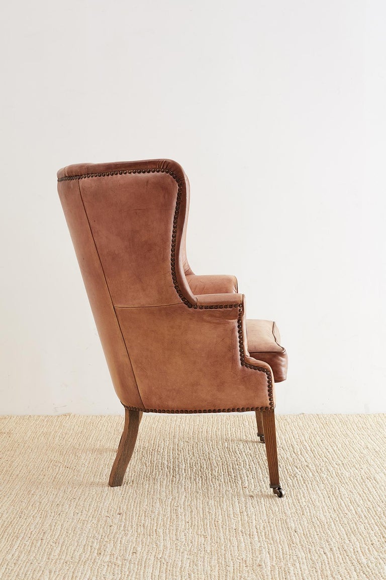 English Georgian Style Leather Wingback Porters Chair at 1stDibs