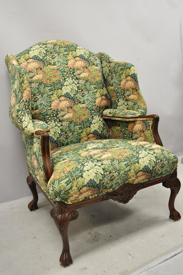 English Georgian Style Oversize Ball and Claw Chippendale Wingback ...
