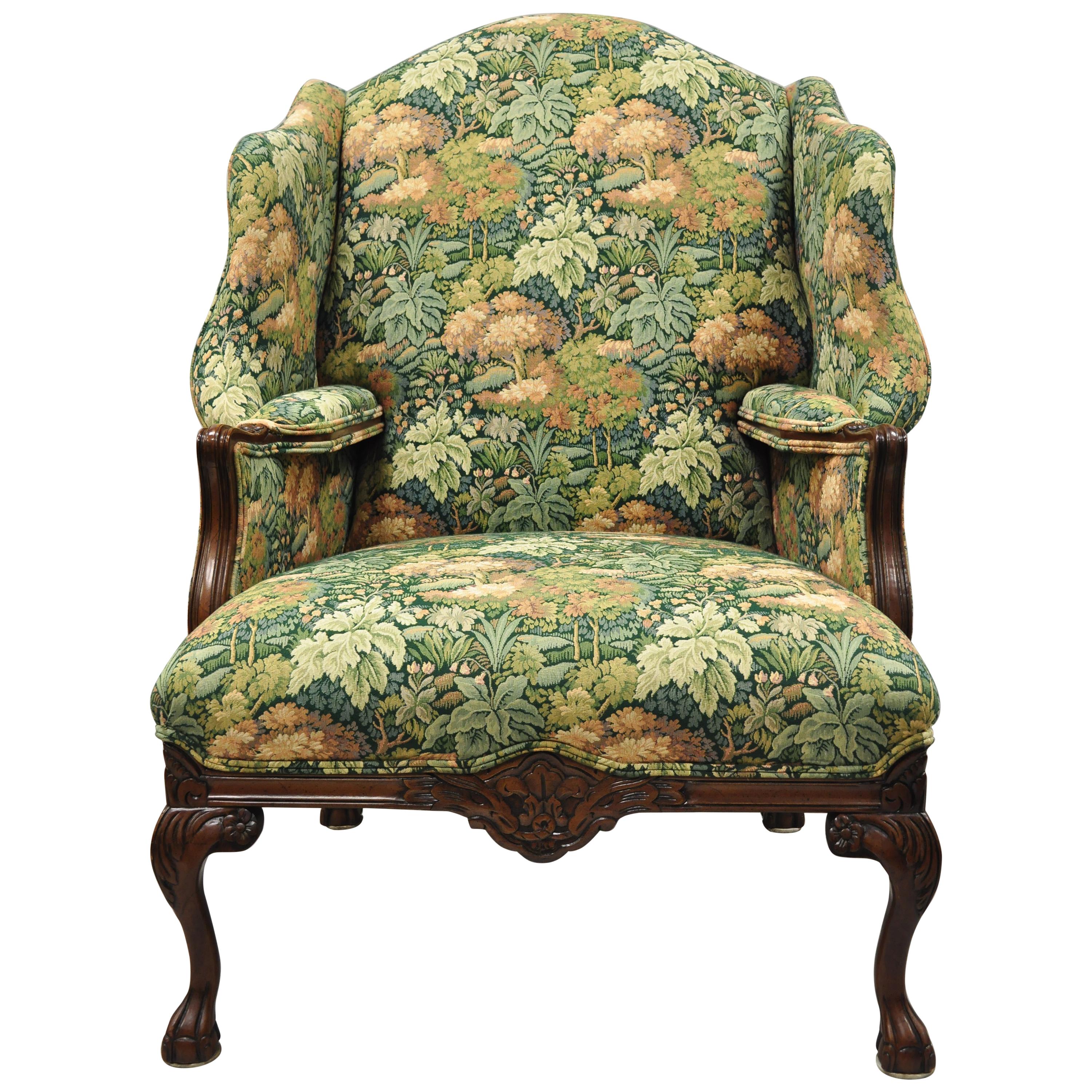 English Georgian Style Oversize Ball and Claw Chippendale Wingback ...