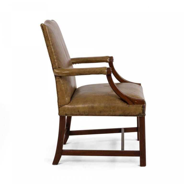 English Georgian Style Tan Leather Armchair with Brass Rivets For Sale ...