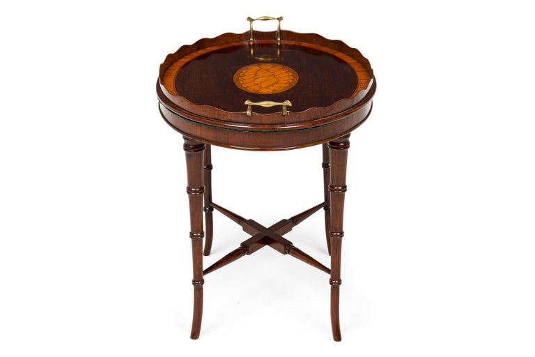 English Georgian Style Wood Tray Top Serving Table with Inlaid Conch ...