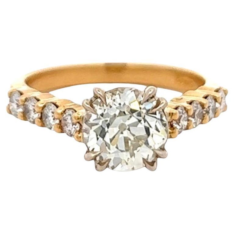English GIA 1.67 Carats Old European Cut Diamond 18k Yellow Gold Ring ...