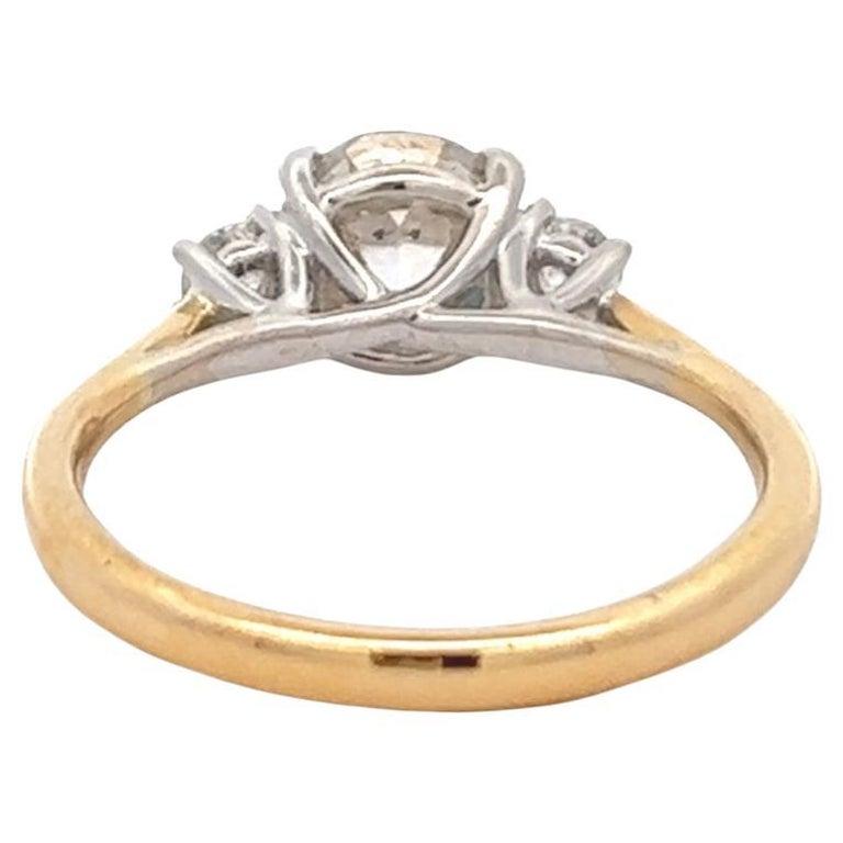 English GIA 1.56 Carats Old European Cut Diamond 18k Gold Three Stone ...