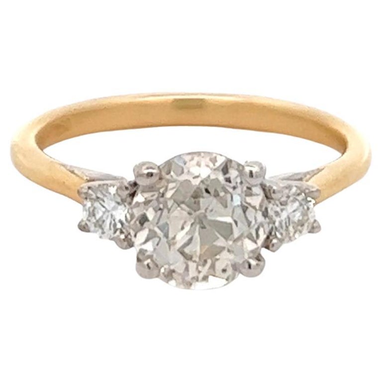 English GIA 1.56 Carats Old European Cut Diamond 18k Gold Three Stone ...