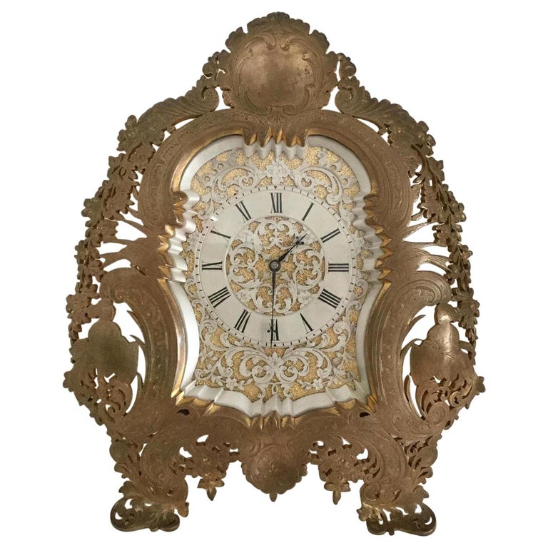 English Gilt Bronze Strut Clock with Decorative Filigree Face, circa ...