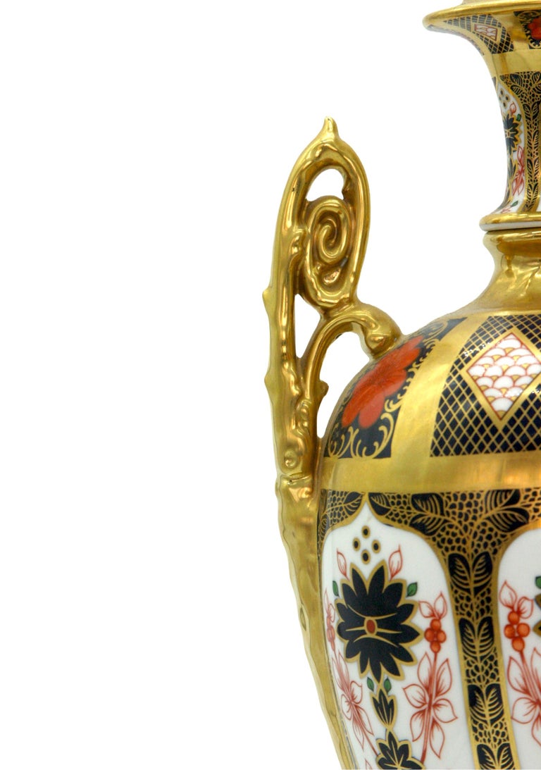 English Gilt / Painted Royal Crown Derby Vases/Urns For Sale at 1stDibs