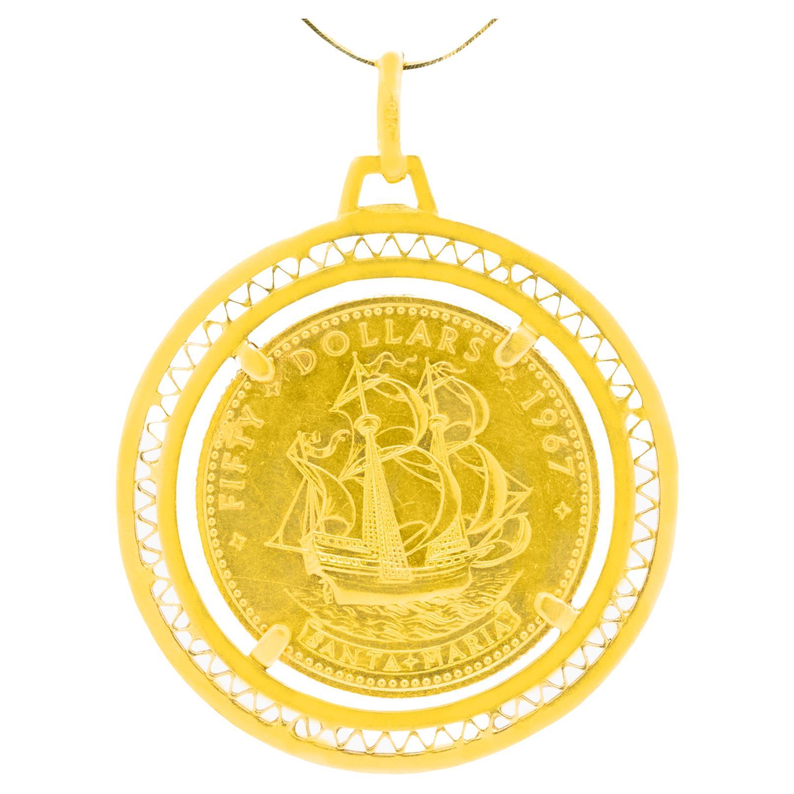 English Gold Coin 1967 Pendant 24k Gold For Sale at 1stDibs