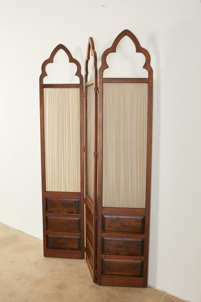 English Gothic Revival Style Three-Panel Oak Dressing Screen at 1stDibs ...