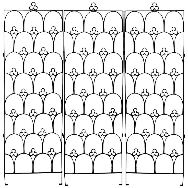 English Gothic Style '19th-20th Century' Black Iron Three-Panel Gate ...