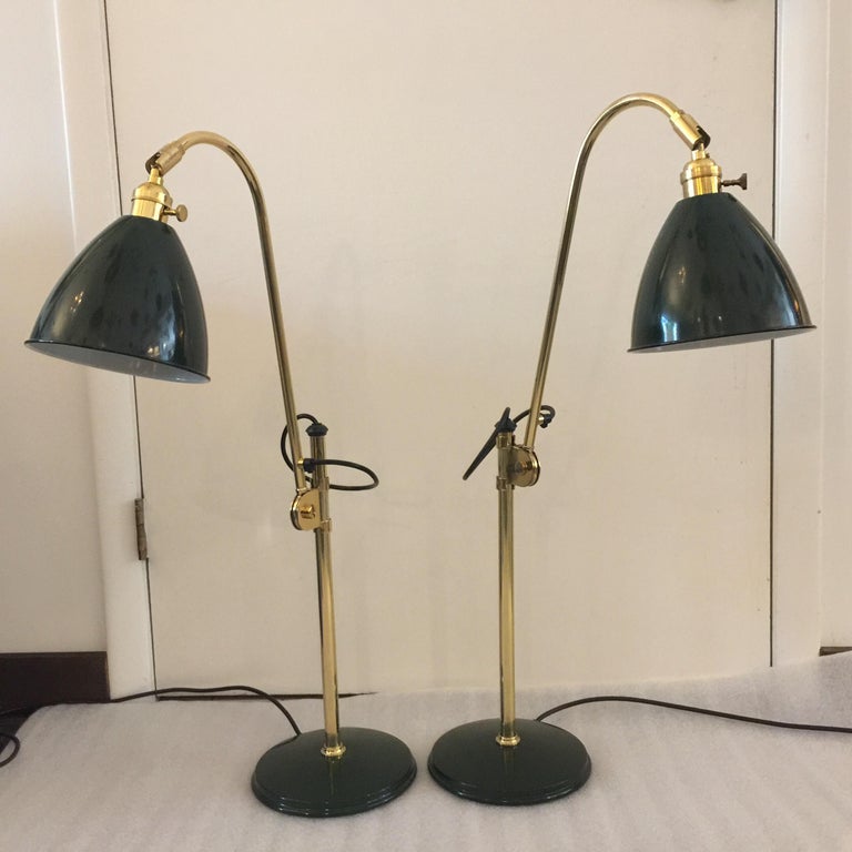 English Green Gooseneck Adjustable Table Lamps by OMI at 1stDibs