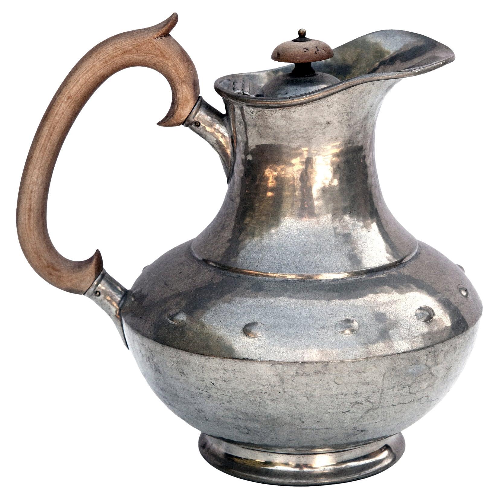 English Hammered Pewter Jug with Blonde Handle For Sale at 1stDibs