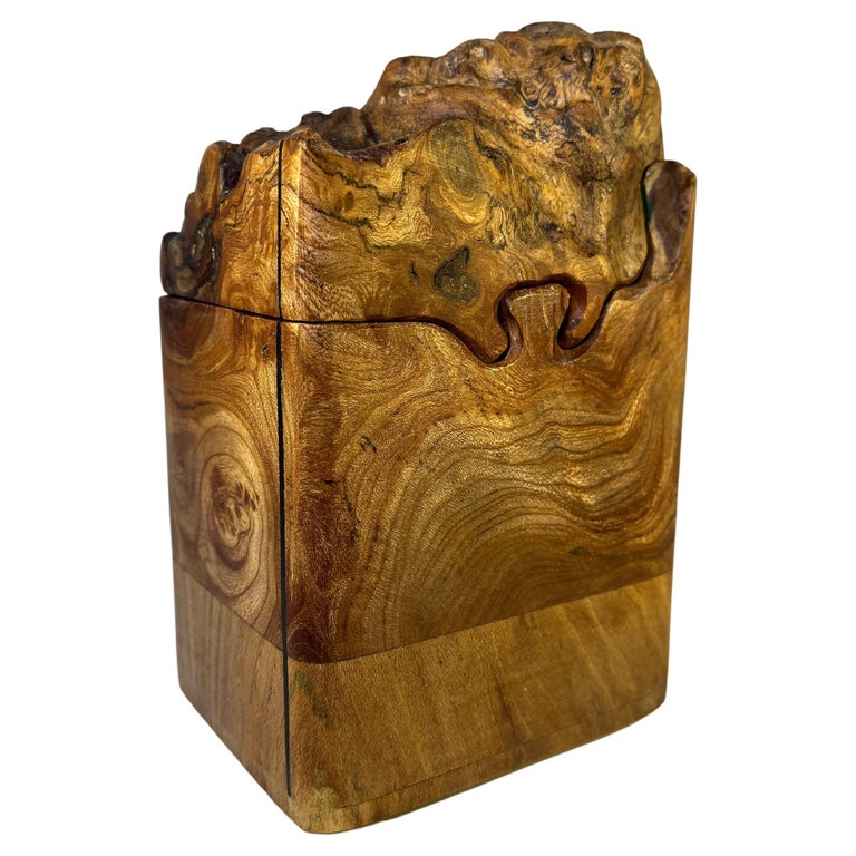 English Hand Carved, Dark Burl Elm Wood Desk Box with Hidden ...