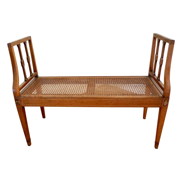 English Hepplewhite Inlaid Mahogany Window Seat with Caned Seat at 1stDibs
