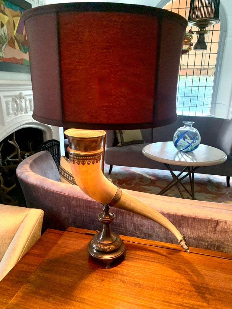 English Horn Table Lamp with Silver Plate Base and Fixture For Sale at ...