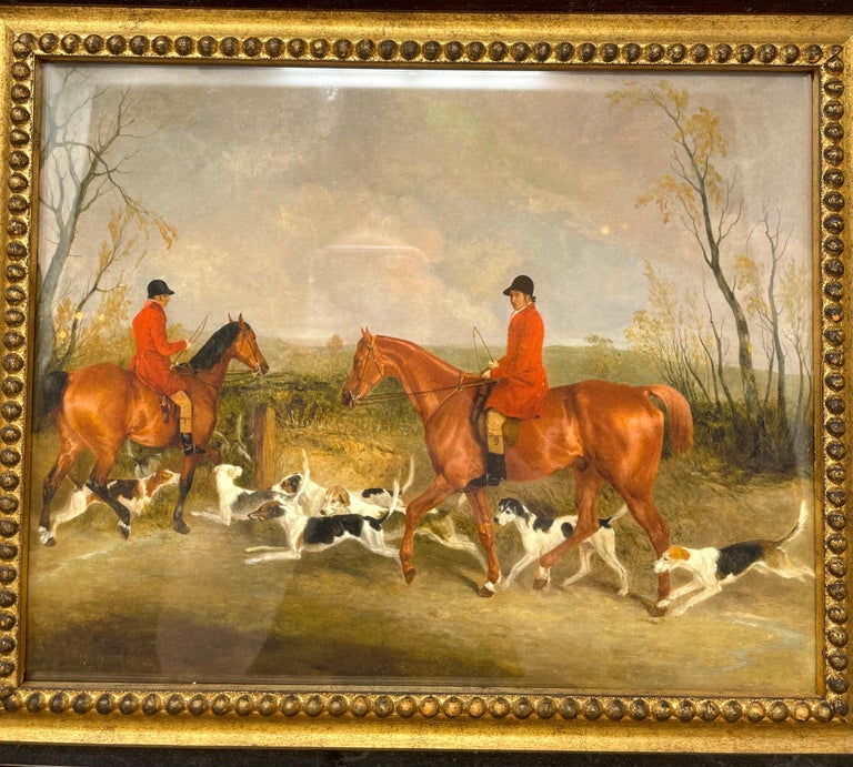 English Hunt Lithograph in Vintage Frame For Sale at 1stDibs