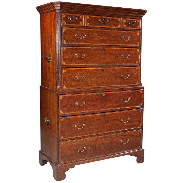 English Inlaid Chest on Chest w/Secretary Drawer at 1stDibs