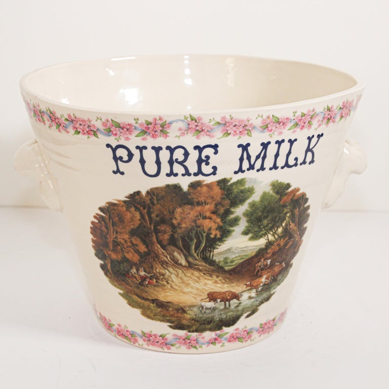English Ironstone Pure Milk Pail with Farm Scene at 1stDibs