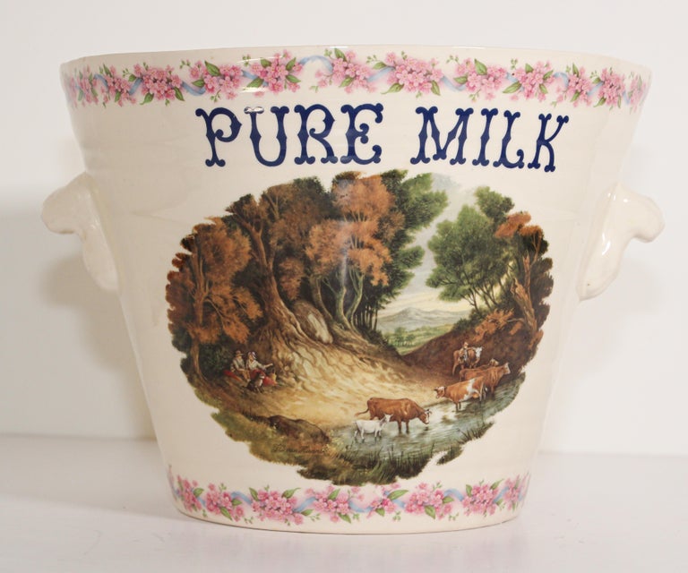 English Ironstone Pure Milk Pail with Farm Scene at 1stDibs