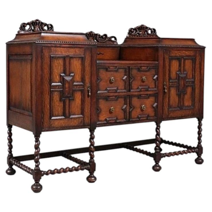English Jacobean Style Oak Sideboard w/ Barley-Twist Legs For Sale at ...