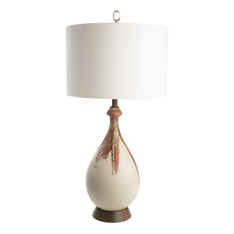 English Large Ceramic Table Lamps with Art Glaze and Hand Turned Wood ...