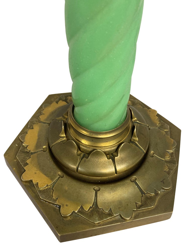 English Late 19th Century Mint Green Glass Table Lamp For Sale at 1stDibs