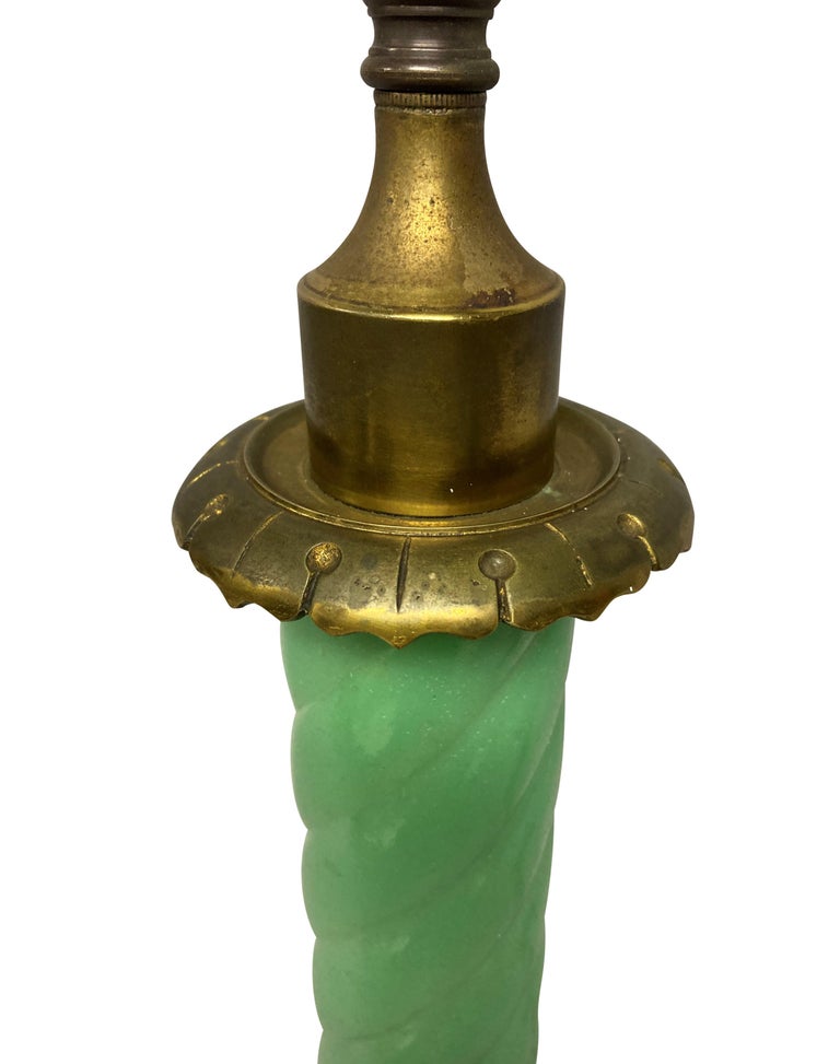 English Late 19th Century Mint Green Glass Table Lamp For Sale at 1stDibs
