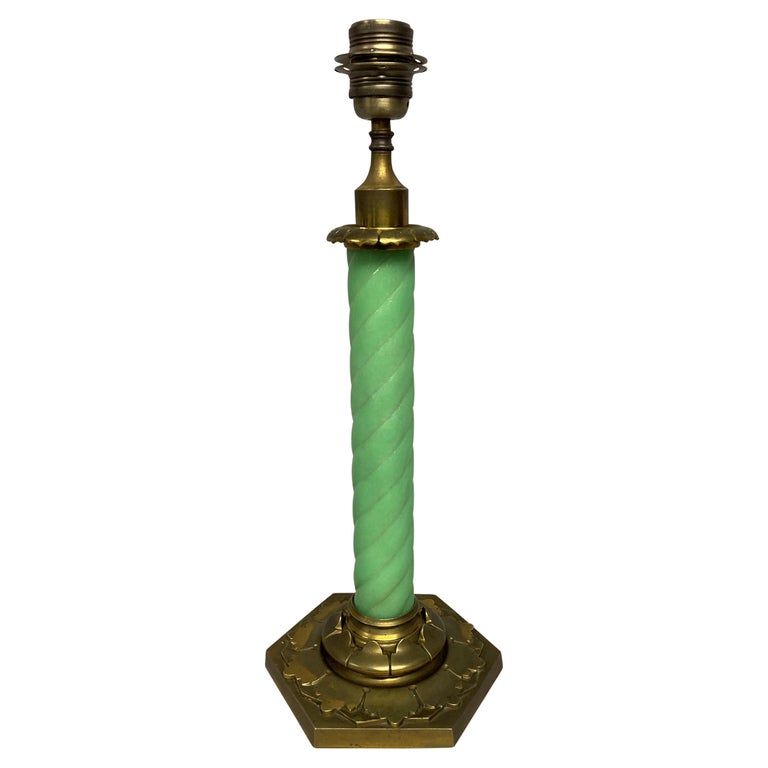 English Late 19th Century Mint Green Glass Table Lamp For Sale at 1stDibs