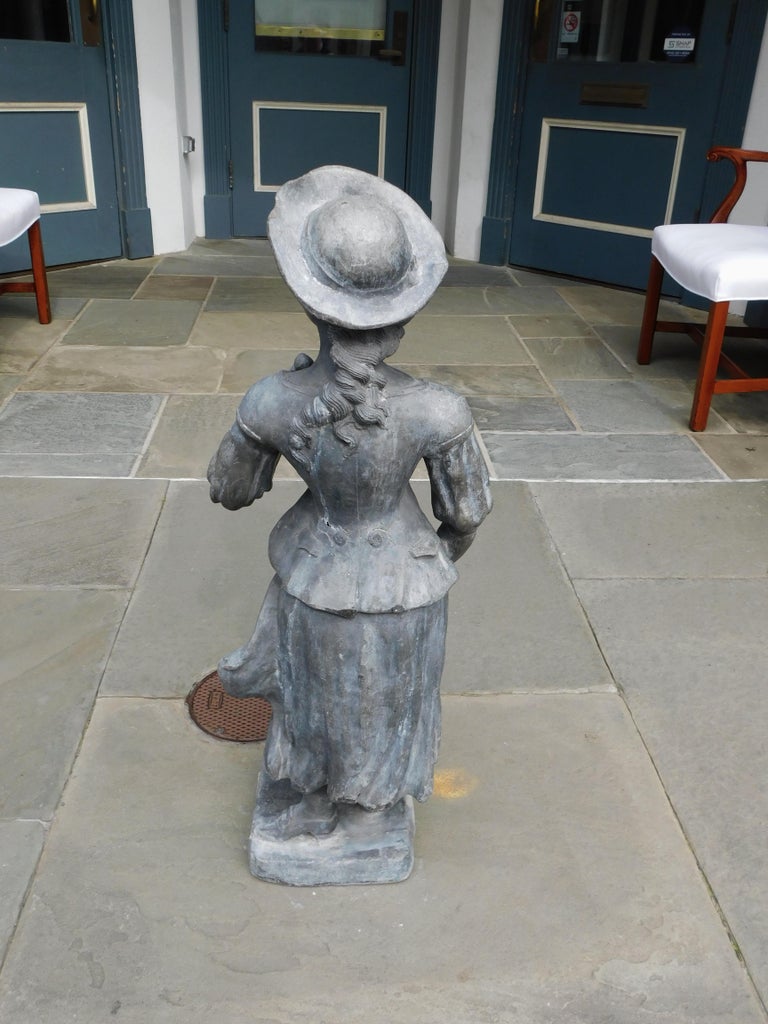 English Lead Figural Lady Garden Statue Standing on Squared Plinth ...