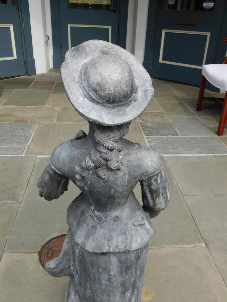 English Lead Figural Lady Garden Statue Standing on Squared Plinth ...