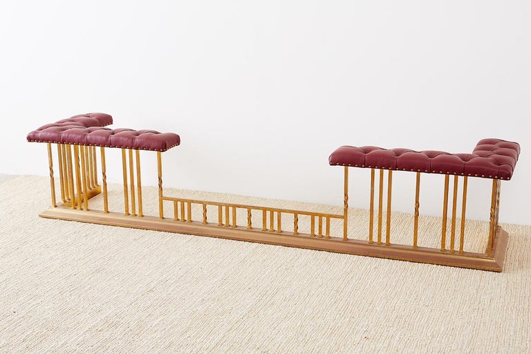 English Leather and Brass Fireplace Club Fender Seat at 1stDibs ...